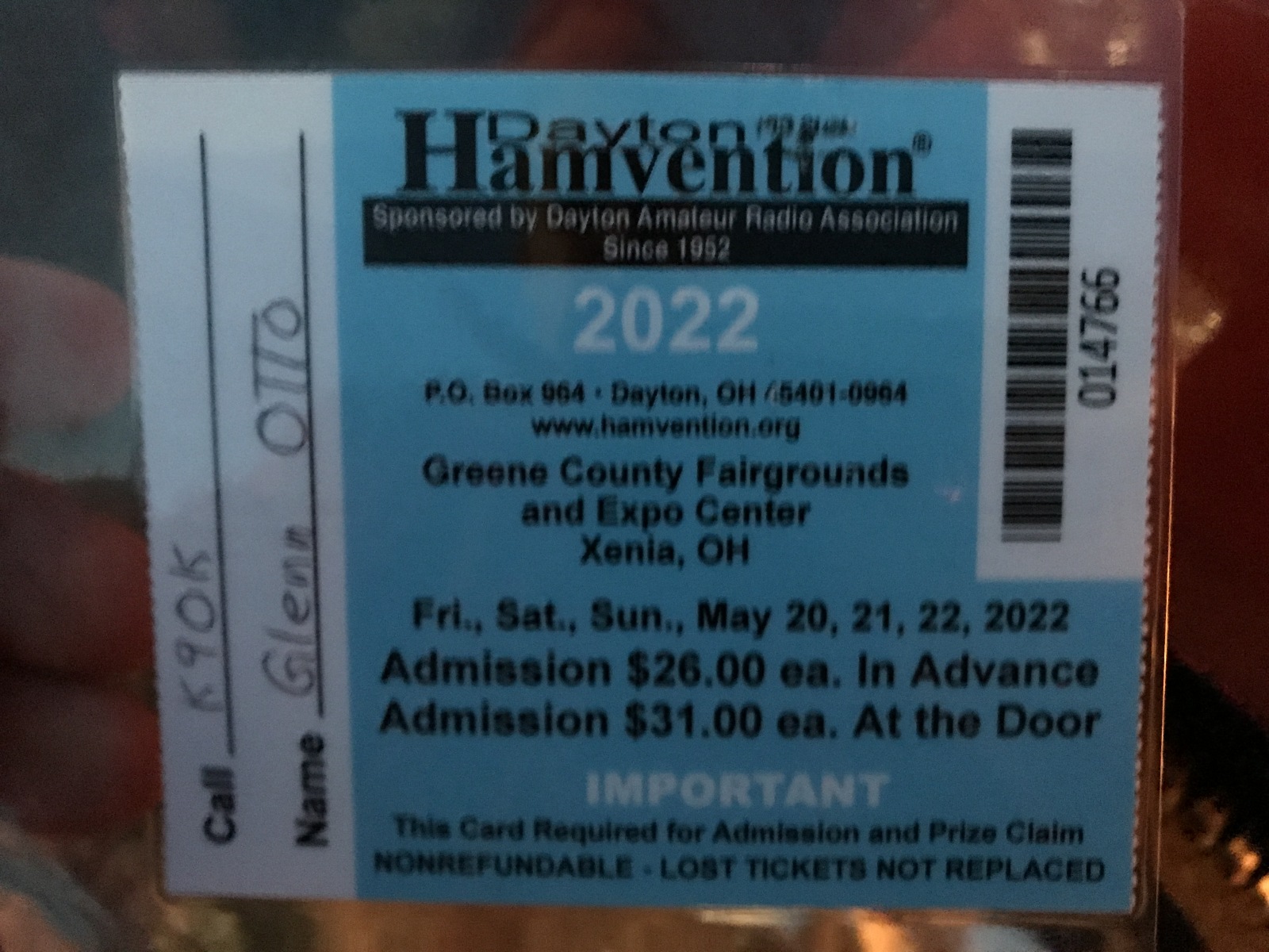 Hamvention 2022 ticket – 70th year – MCWA